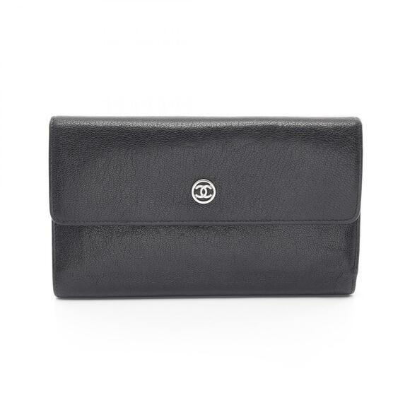 CHANEL | Bags | Chanel Coco Mark Trifold Long Wallet Leather Black ...